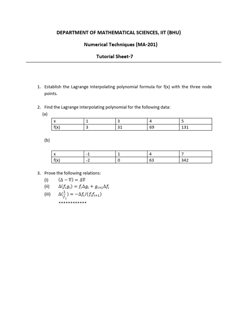 Tutorial Sheet 7 | PDF