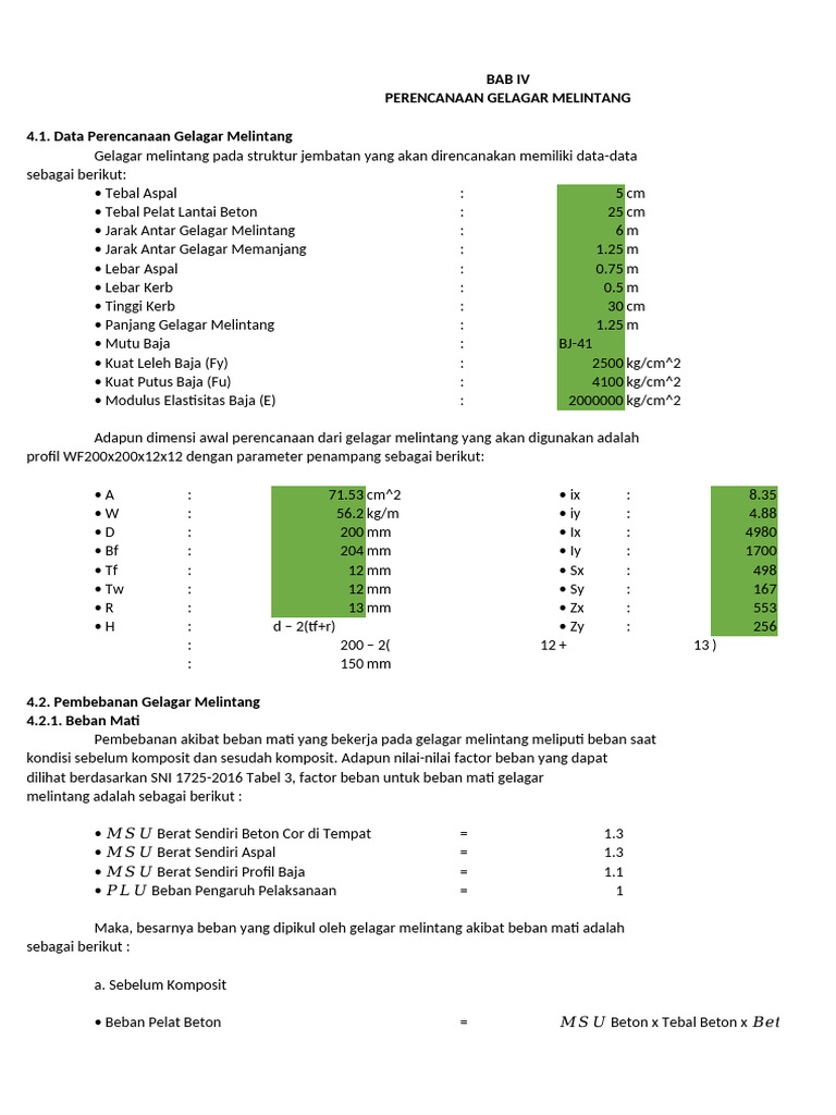 Bab 4 Perencanaan Gelagar Melintang | PDF