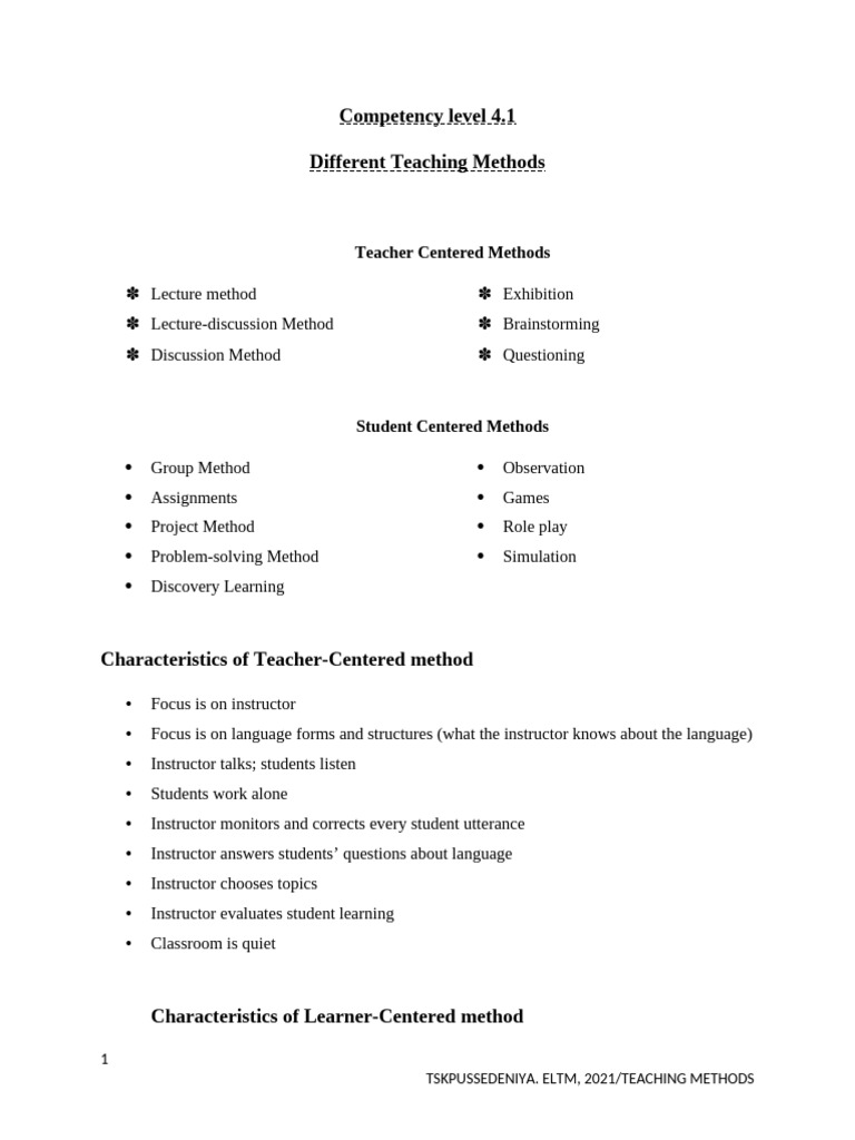 Different Teaching Methods Note | PDF | Teachers | Learning