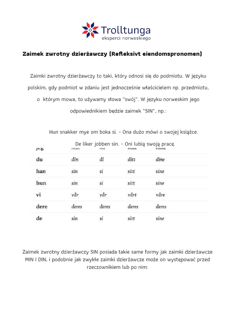 Zaimek Zwrotny Dzierżawczy - Zestaw III | PDF