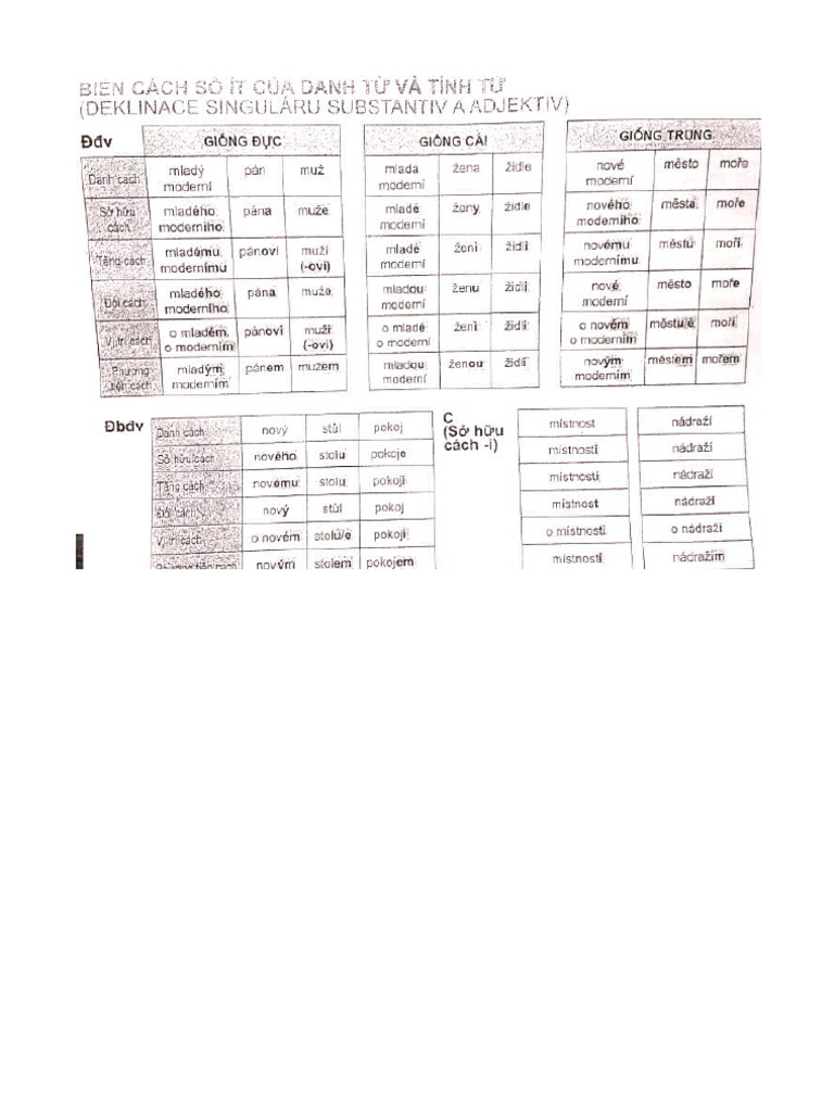 Bảng chia cách trong tiếng SÉC | PDF