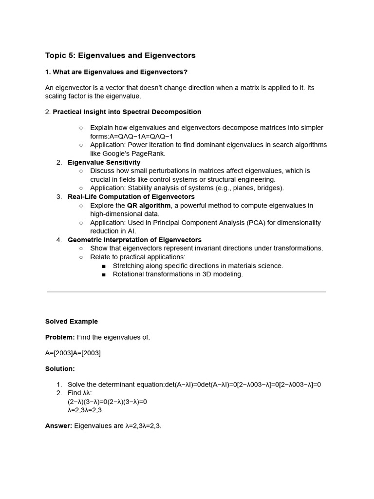 Topic 5: Eigenvalues and Eigenvectors | PDF