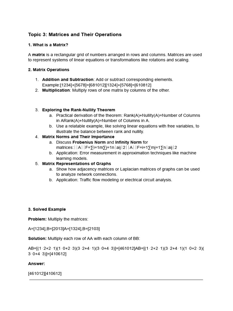 Topic 3 Matrices And Their Operations Pdf 