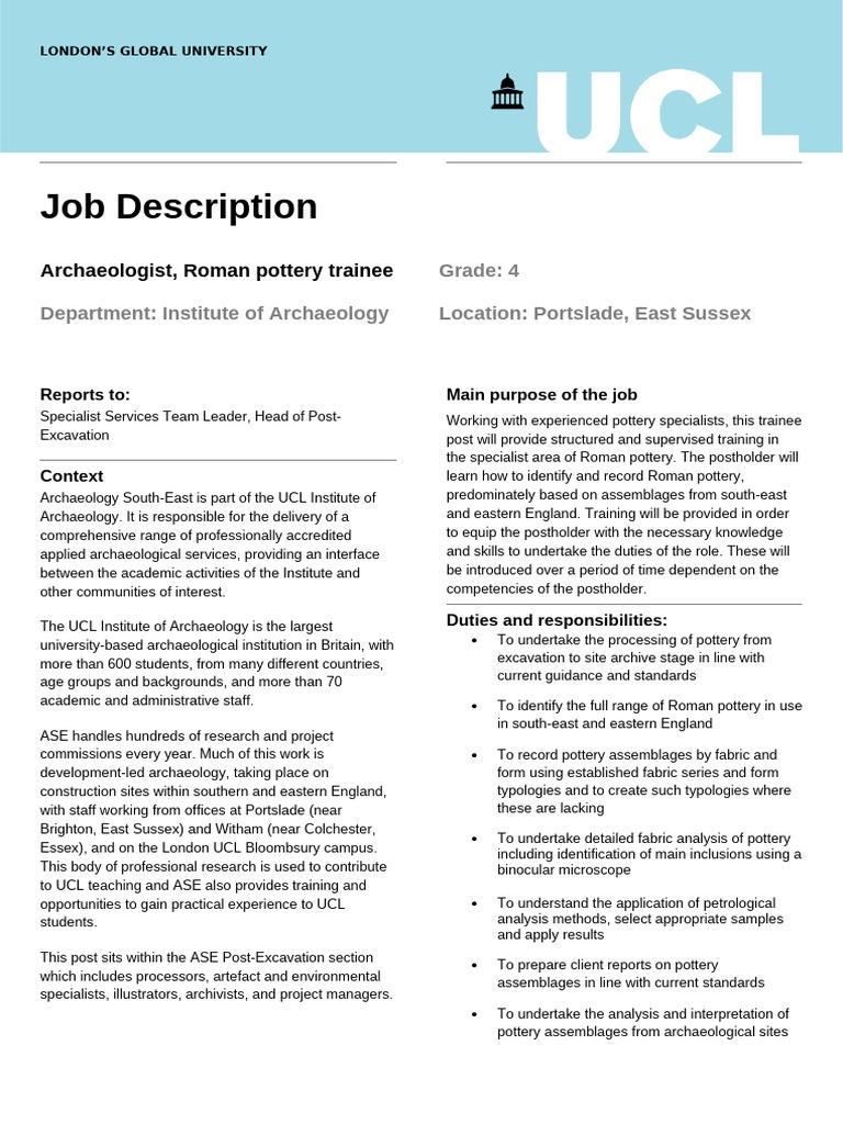 Job Description Grade 4 Archaeologist, Roman Pottery Trainee | PDF ...
