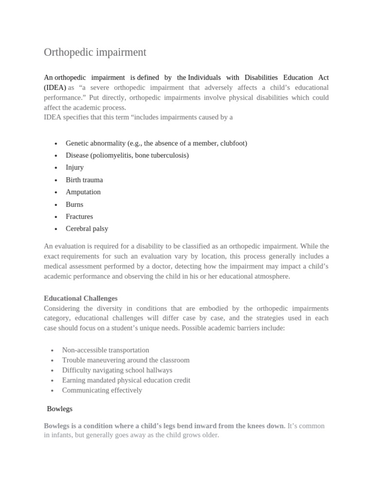 Orthopedic impairment | PDF | Disability | Diseases And Disorders