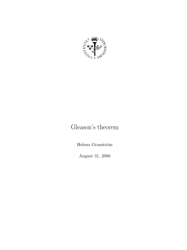 Gleason's Theorem: Helena Granstr Om August 31, 2006 | PDF | Hilbert ...