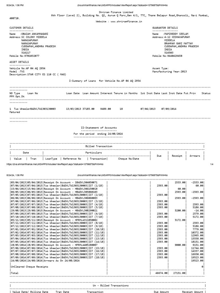 Ziva - Shriramfinance.me LMSAPP3 Includes ViewReport - Aspx Statusid 10796875 Print No | PDF ...