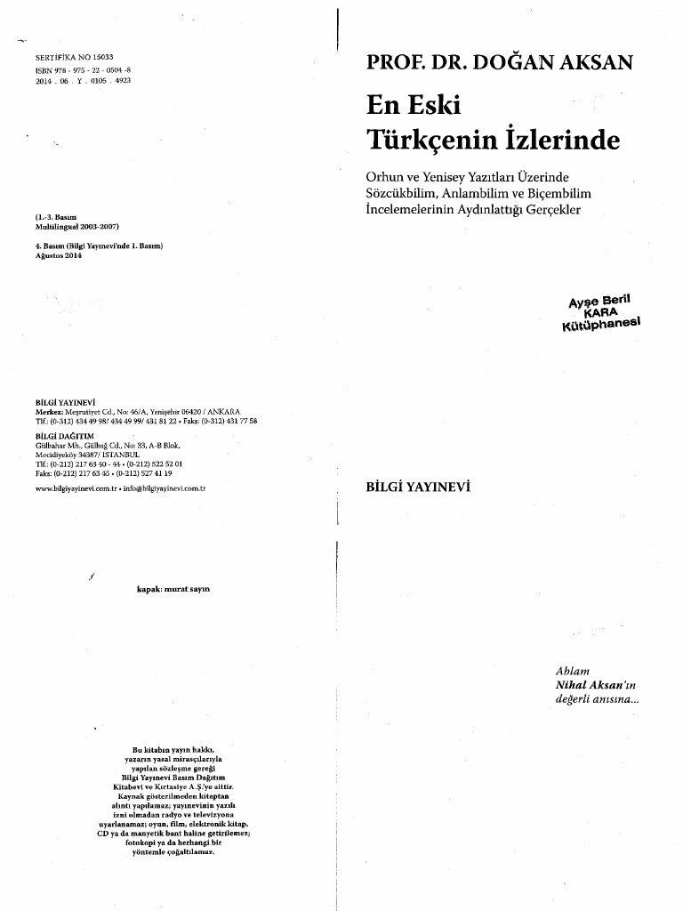 En Eski Türkçenin İzlerinde | PDF