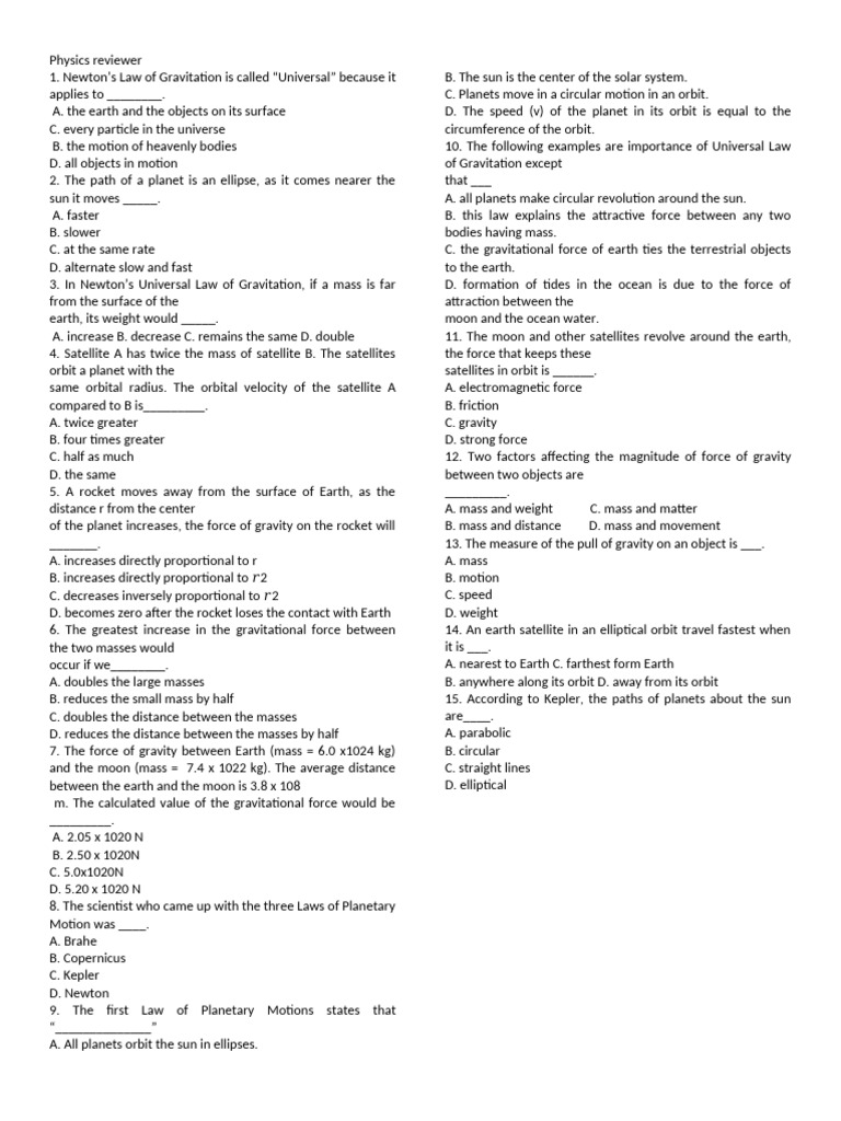 Physics Reviewer (1) | PDF | Orbit | Force