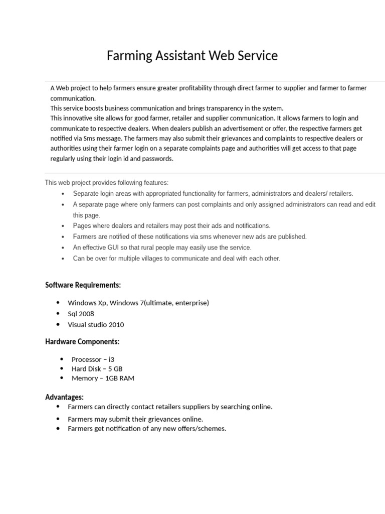 Farming Assistant Web Service: Software Requirements | PDF