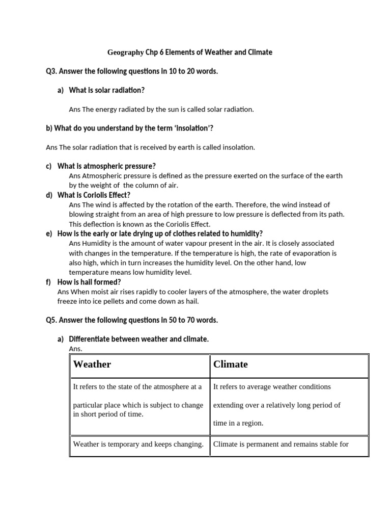 Geography Chp 6 Elements of Weather and Climate | PDF | Atmosphere Of ...