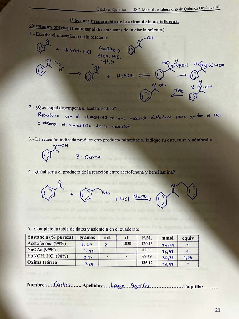 Preparación Oxima Acetofe | PDF