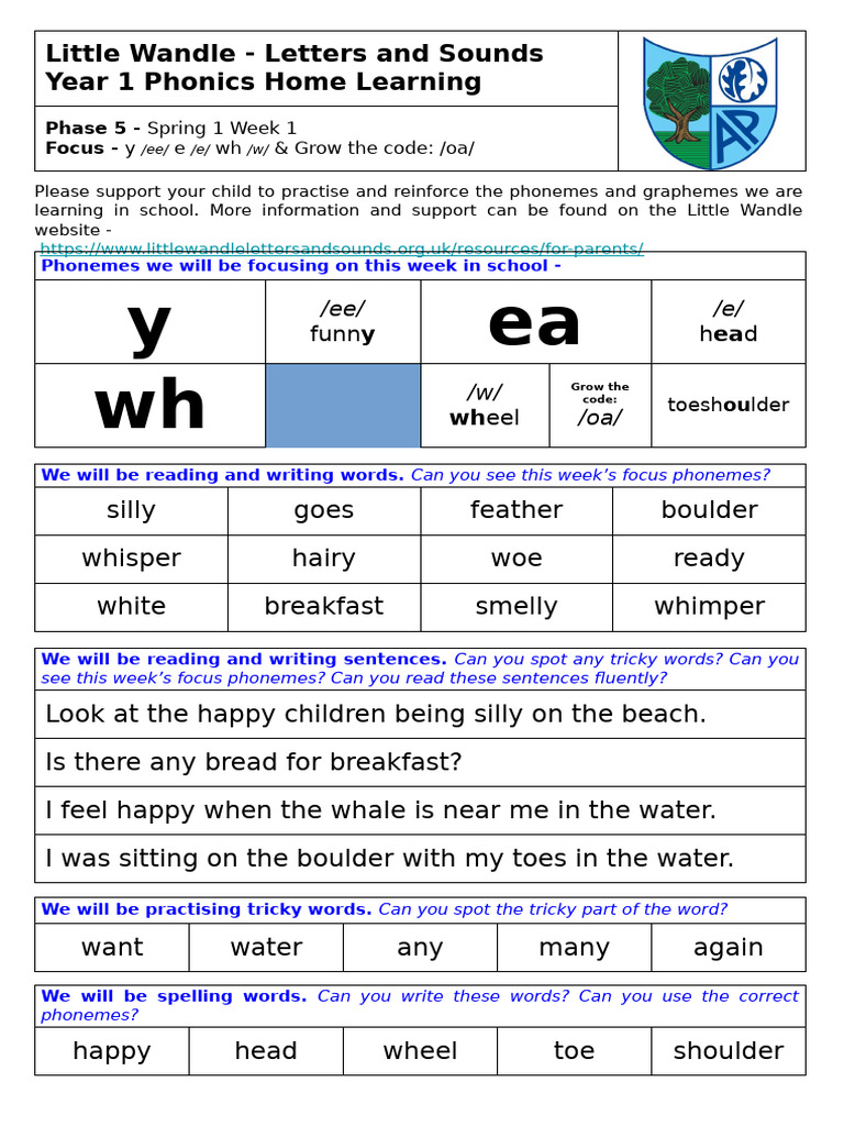 Year 1 Phonics Home Learning Guide | PDF | Phonics | Phoneme