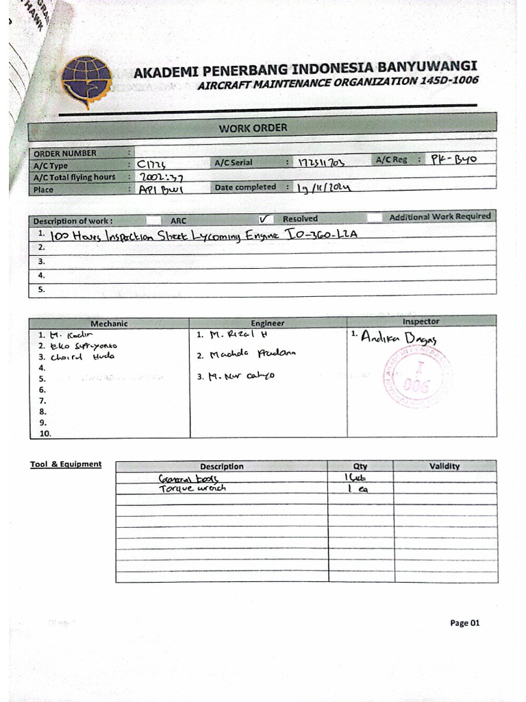 100hrs Inspection Engine PK Byo 191124 | PDF