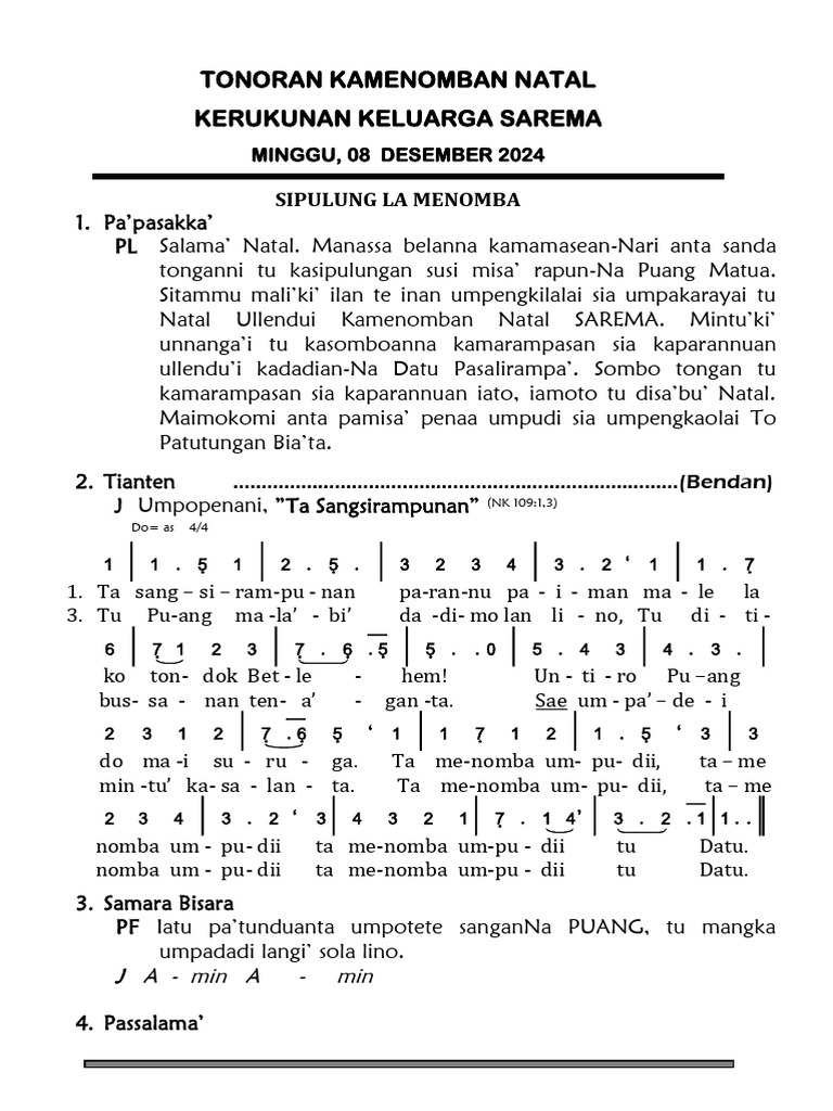 Tata Ibadah Natal Sarema Desember 2024 | PDF