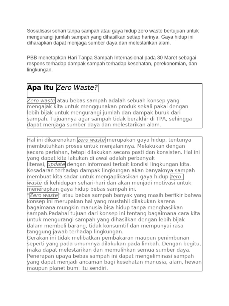 Sosialisasi Sehari Tanpa Sampah Atau Gaya Hidup Zero Waste | PDF