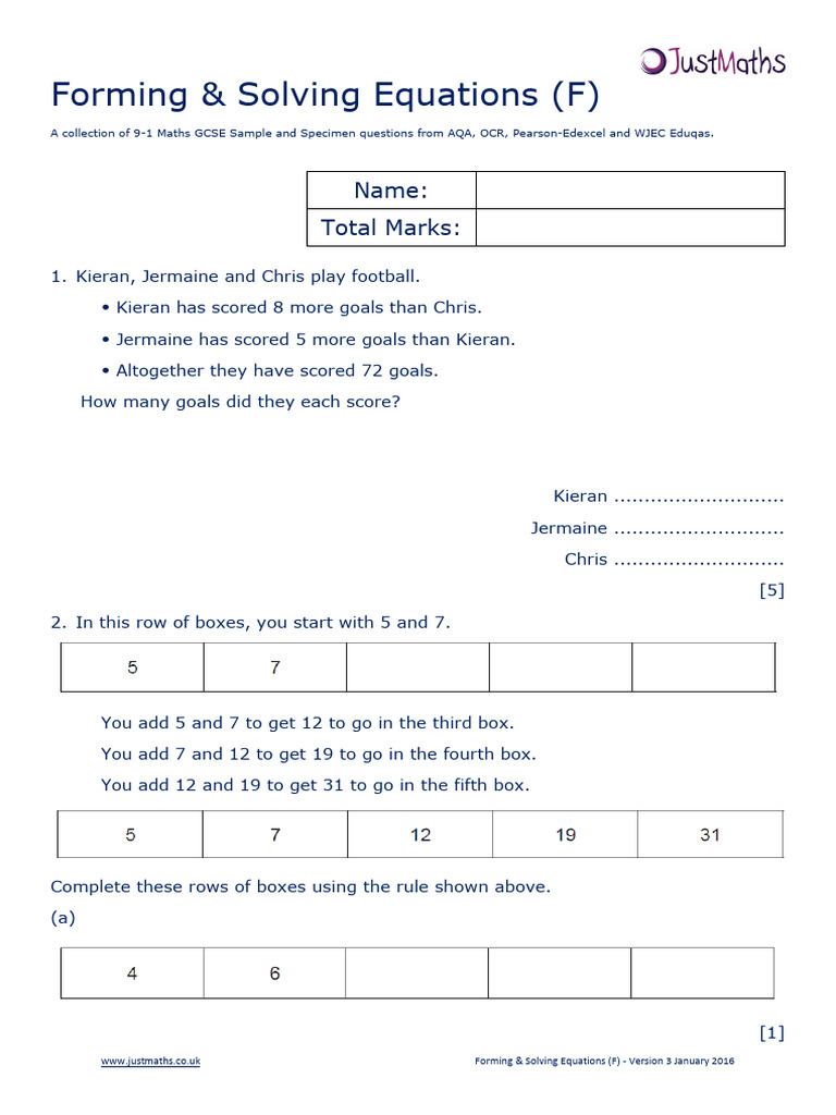 Algebra F Forming Solving Equations v3 | PDF | Area | Euclidean Geometry