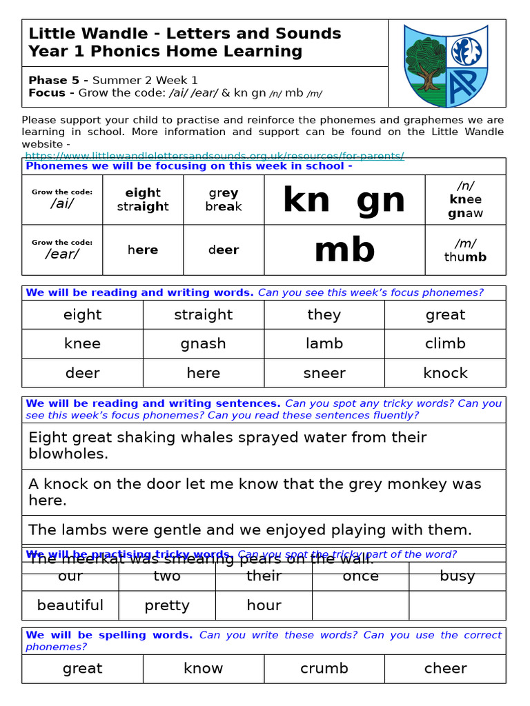 Phonics Home Learning Year 1 Summer 2.341421585 | PDF | Phonics | Spelling
