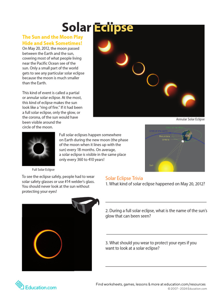 Solar Eclipse Worksheet and Facts | PDF