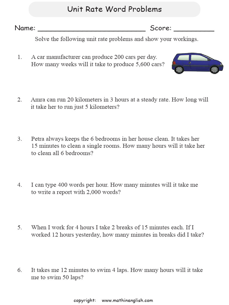 Unit Rate Problems P6 | PDF