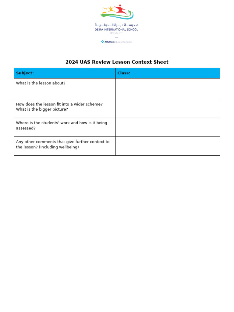 2024 UAS Review Lesson Context Sheet | PDF