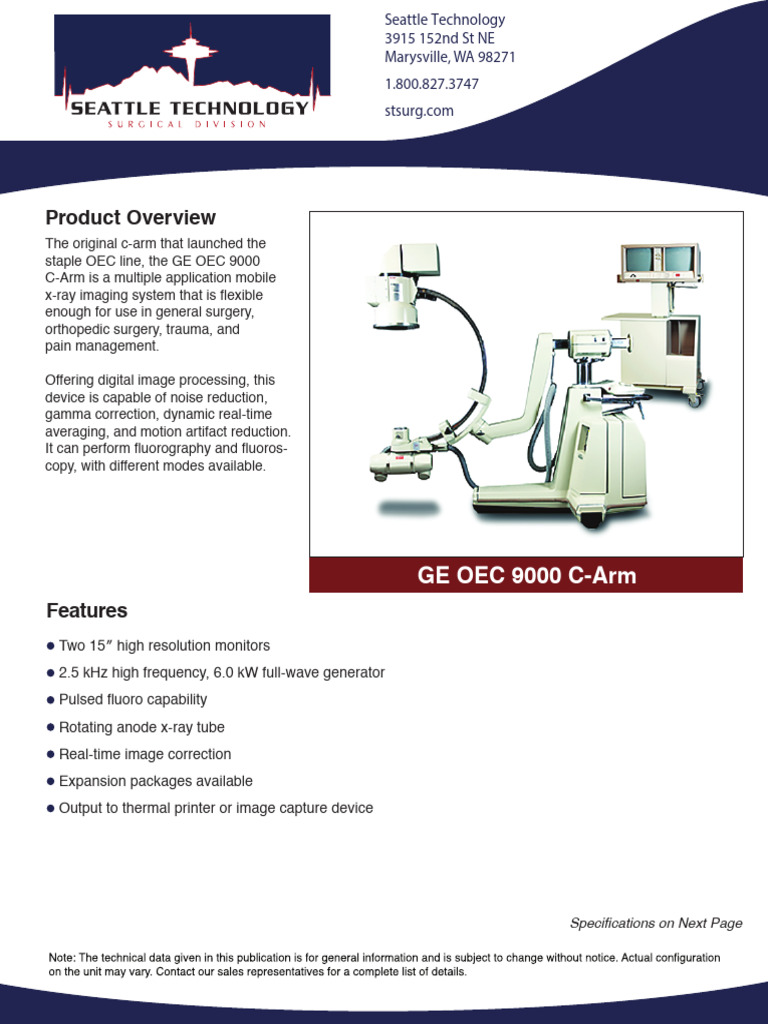 GE OEC 9000 C-Arm Specs & Features | PDF | X Ray | Imaging