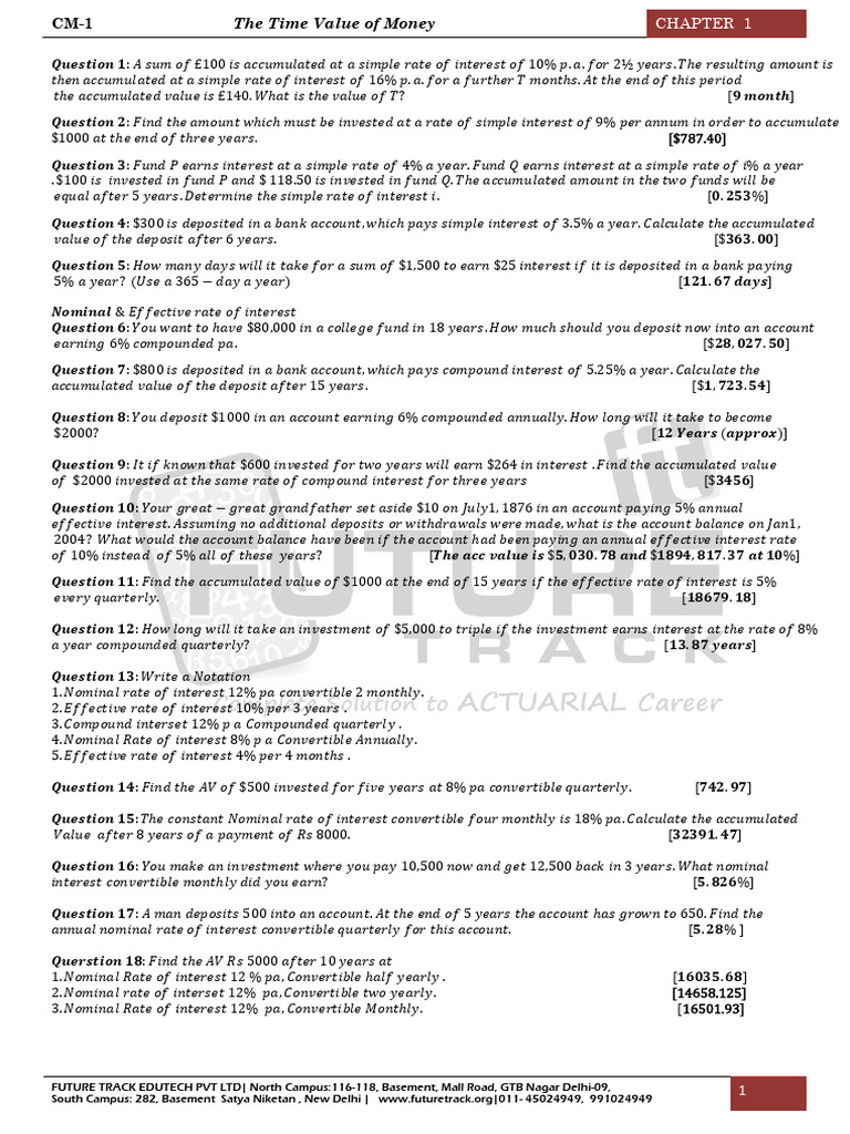 Time Value of Money FT Assignment and Solution | PDF | Interest | Time Value Of Money