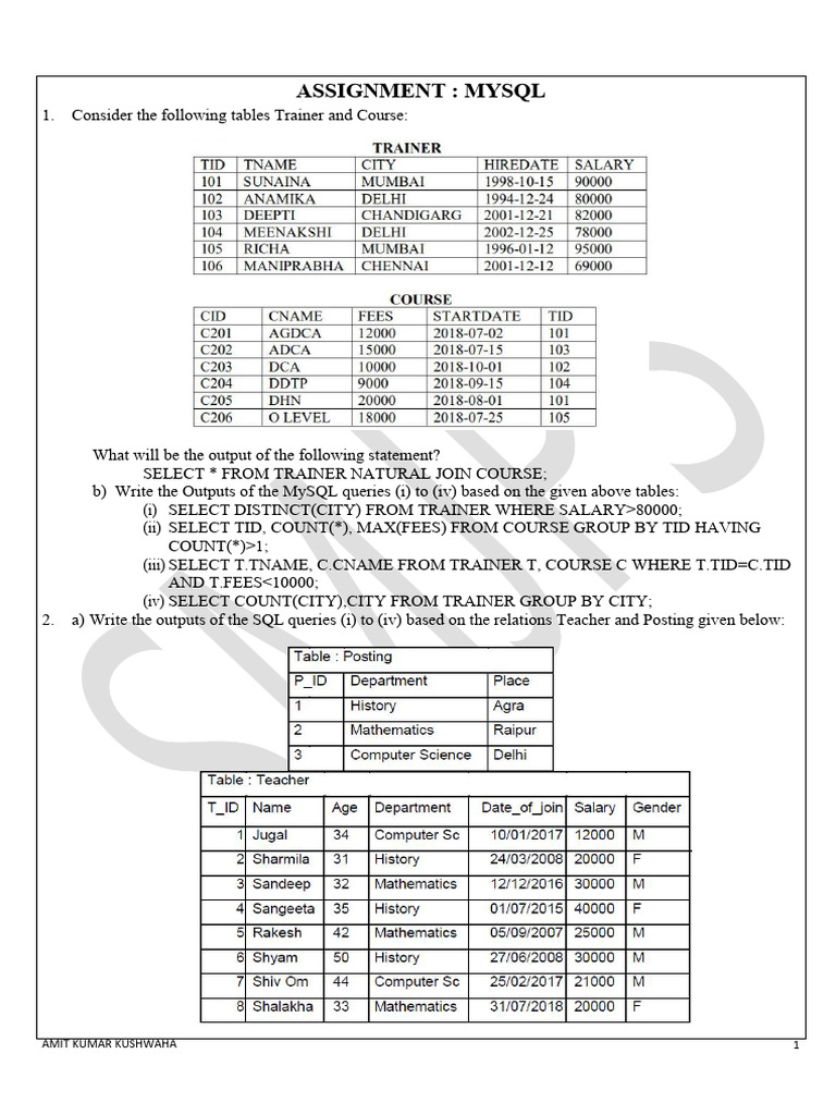 ASSIGNMENT 1 - MYSQL | PDF | Table (Database) | Information Science