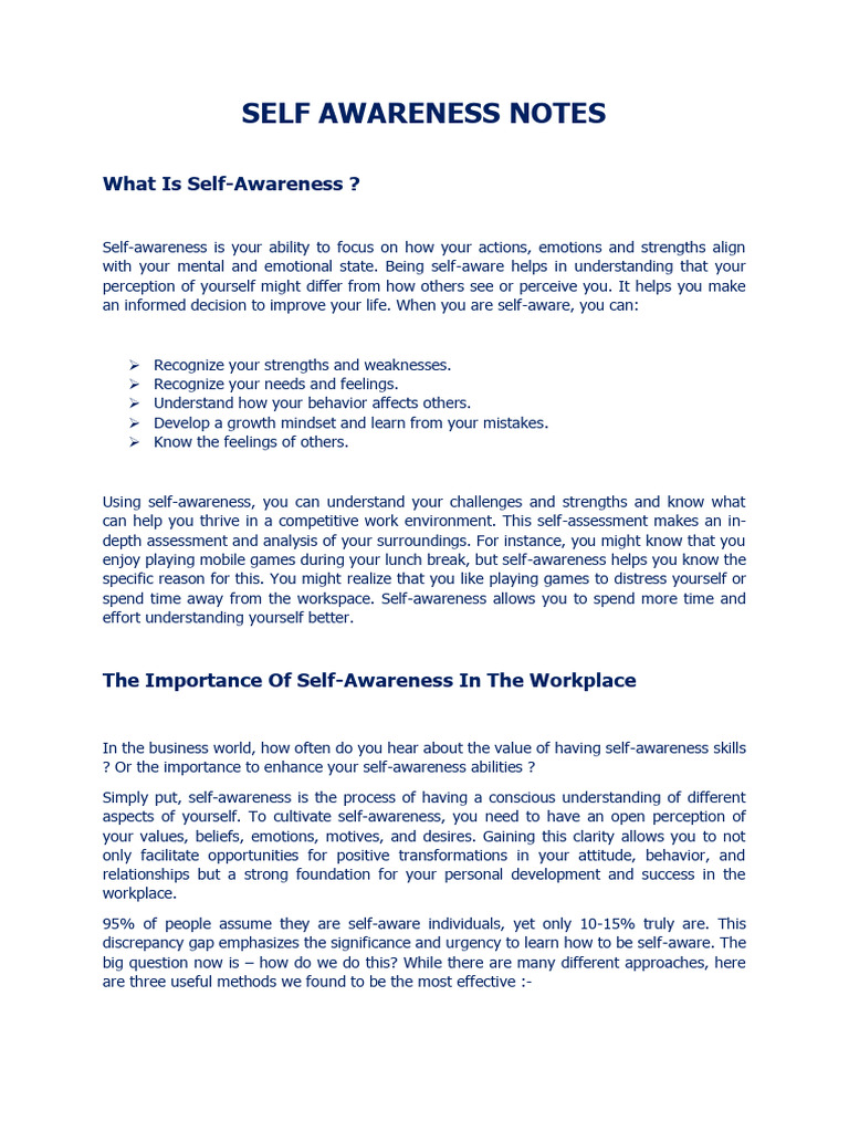 Self Awareness Notes-2 | PDF | Self Awareness | Mindfulness
