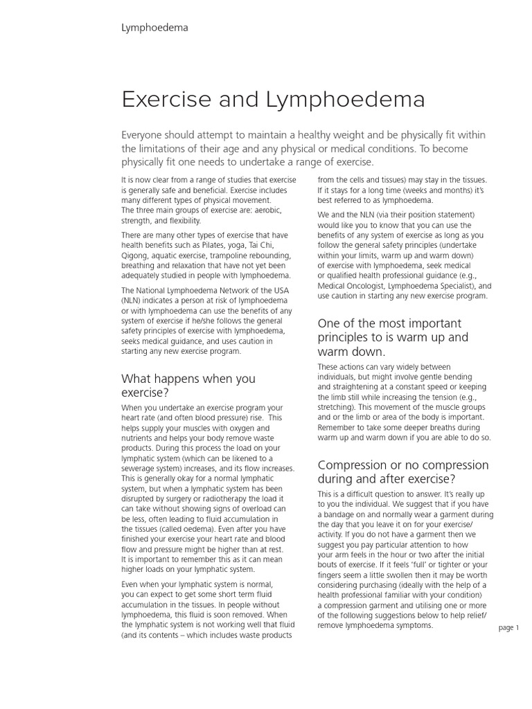 Exercise and Lymphoedema Handout - Medical Oncology FMC | PDF | Lymph ...