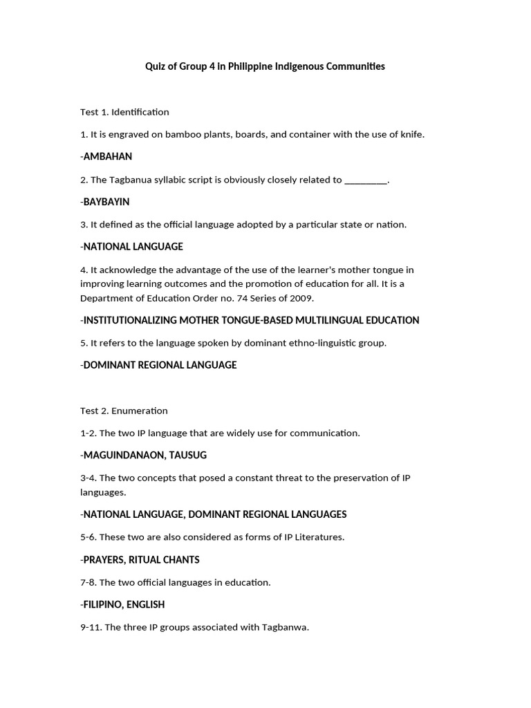 Quiz INDIGENOUS | PDF