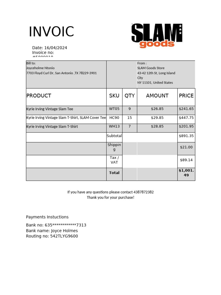 Invoice for Joyceholme Ntonio Purchase | PDF