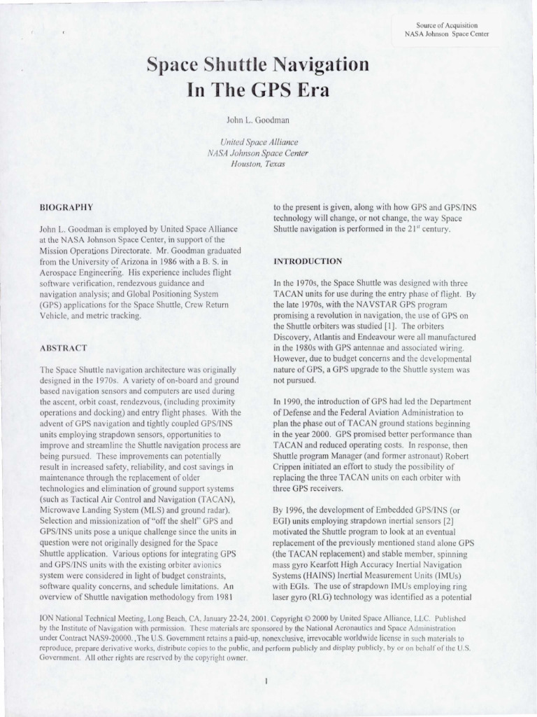 Space Shuttle Navigation in The GPS Era | PDF | Inertial Navigation ...