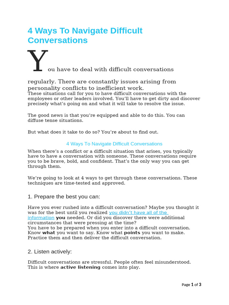 4 Ways To Navigate Difficult Conversations | PDF