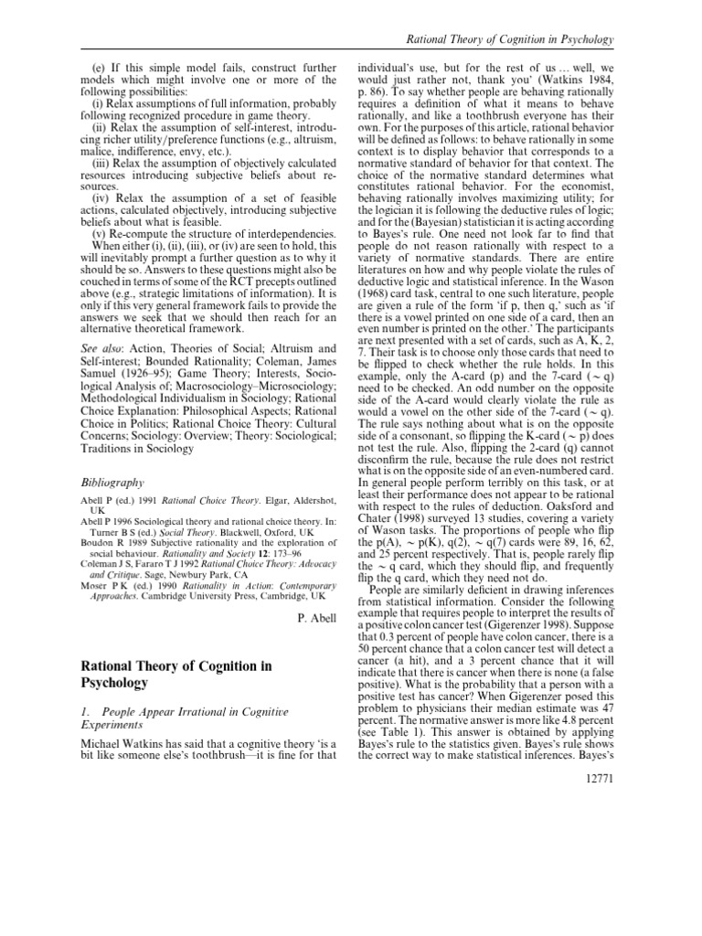 Rational Theory of Cognition in Psychology | PDF