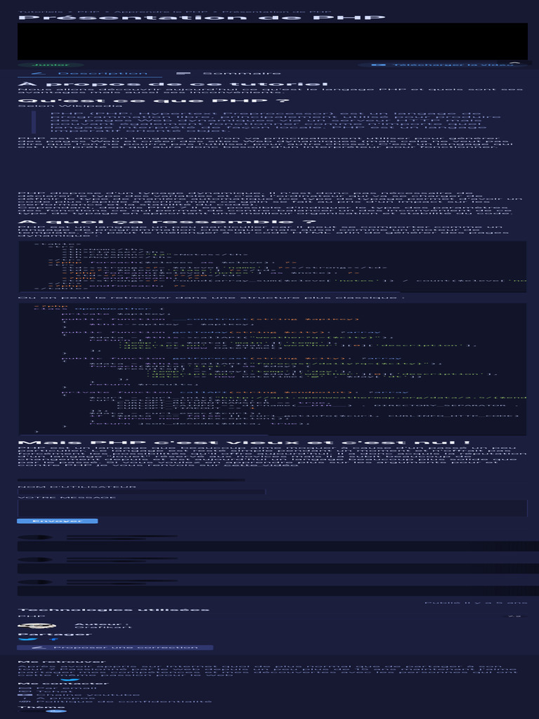 Présentation de PHP - Formation Apprendre Le PHP - Grafikart | PDF ...