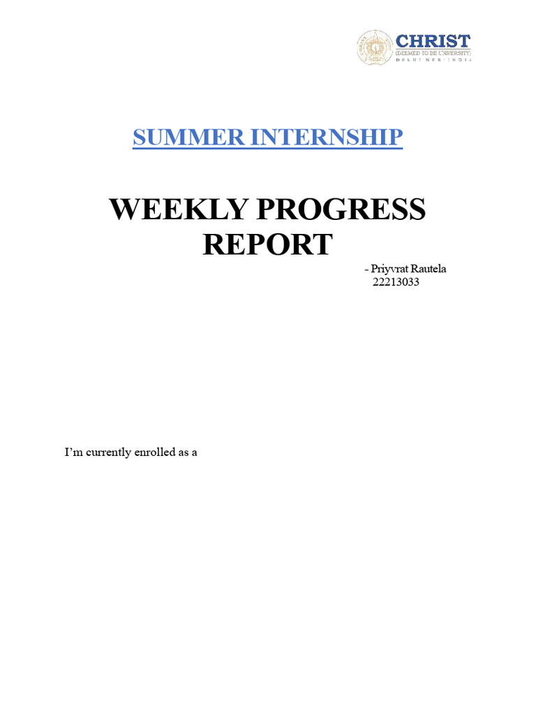 Priyvrat Rautela (22213033) Weekly Progress Report. | PDF | Data Analysis | Analytics