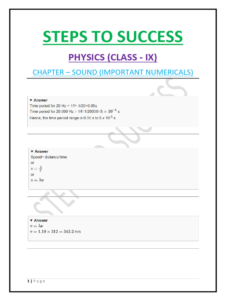 Sound Physics Numerical Problems | PDF | Frequency | Sound
