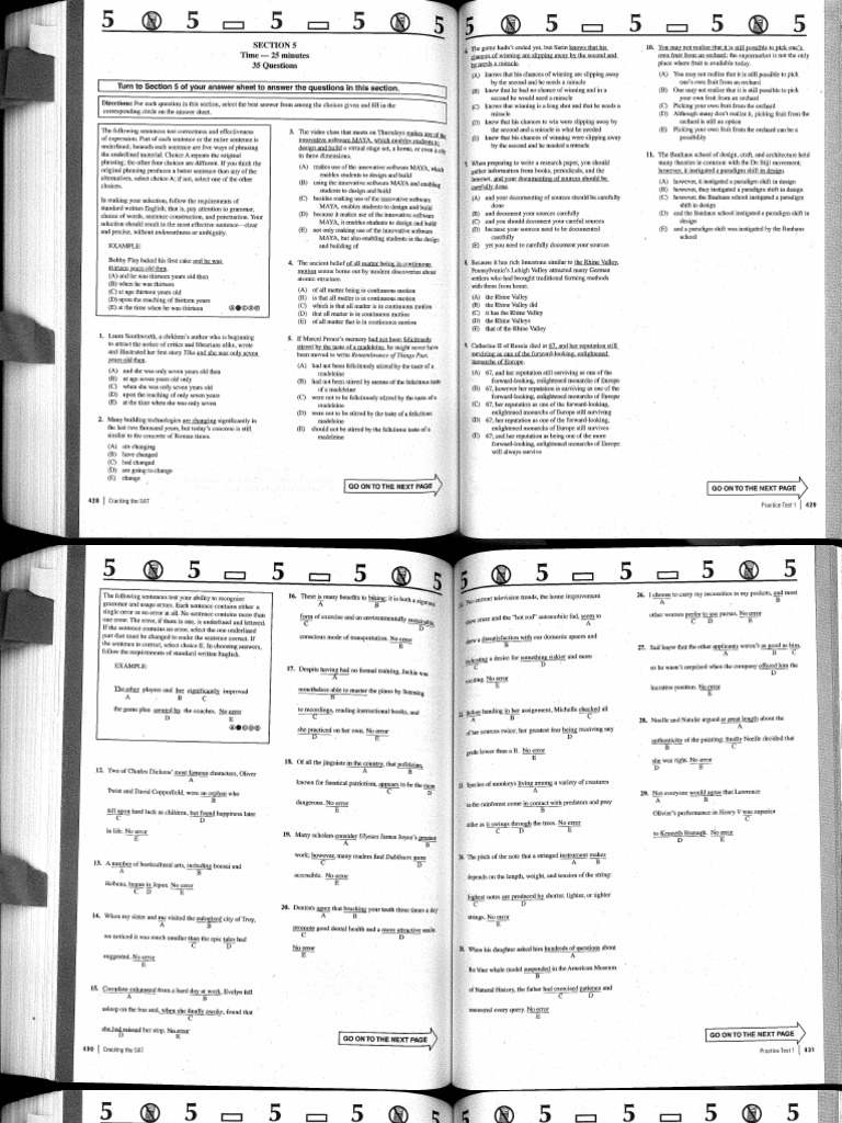 SAT Grammar Section and Answers-1-5 | PDF
