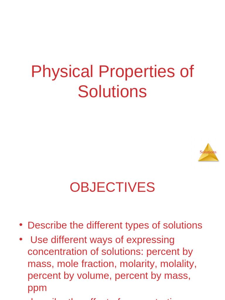 Physical Properties of Solution | PDF | Solvation | Solubility