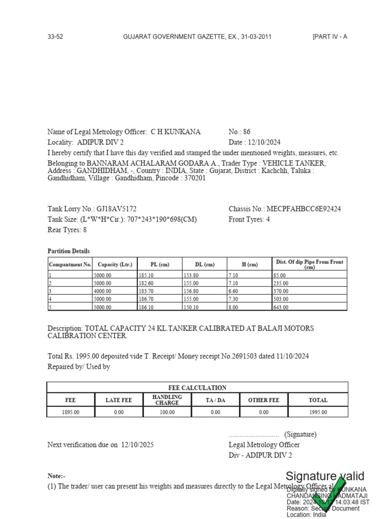 Stamping of Weights and Measures Digitally Signed Certificate | PDF ...