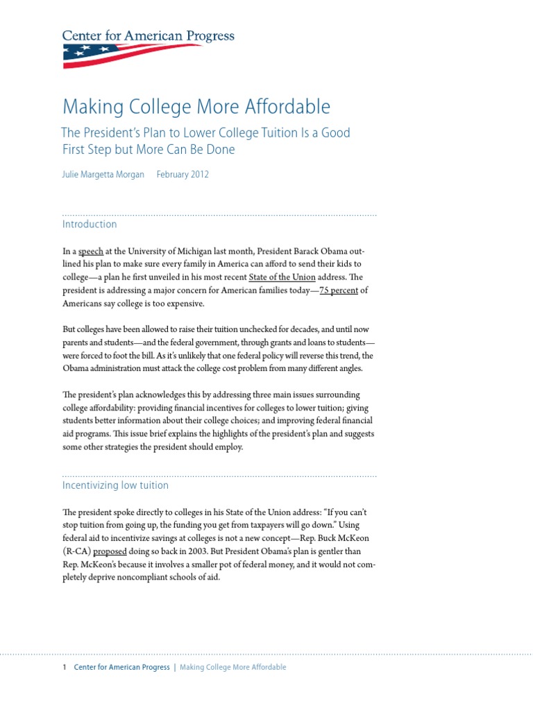 Making College More Affordable | PDF | Student Financial Aid In The ...