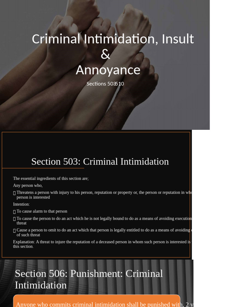 Lecture 36 - Criminal Intimidation, Insult and Annoyance | PDF | Intimidation | Crimes
