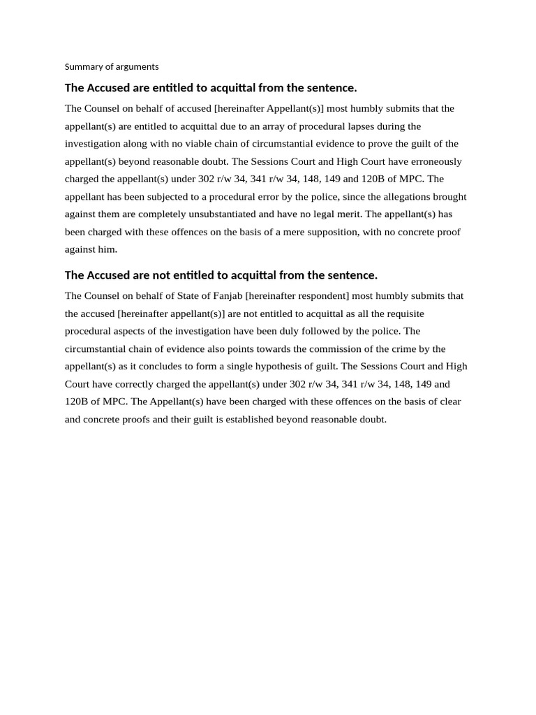 Summary of arguments | PDF
