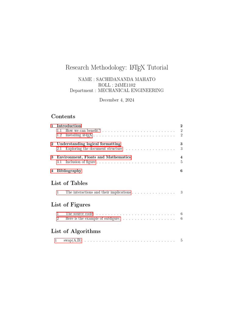 Research Methodology LaTeX Sachidananda Mahato 24ME1102 | PDF | Te X | Computing