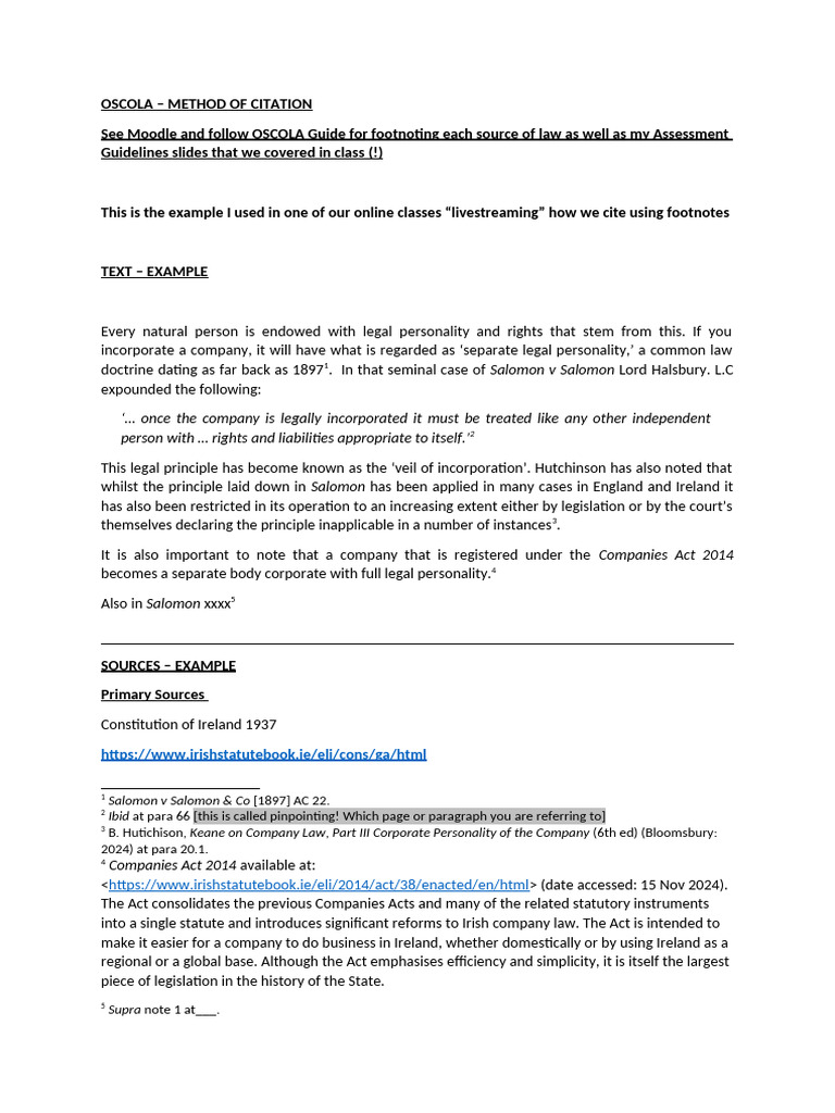 OSCOLA - How To Cite Example | PDF | Legal Liability | Civil Law (Legal ...