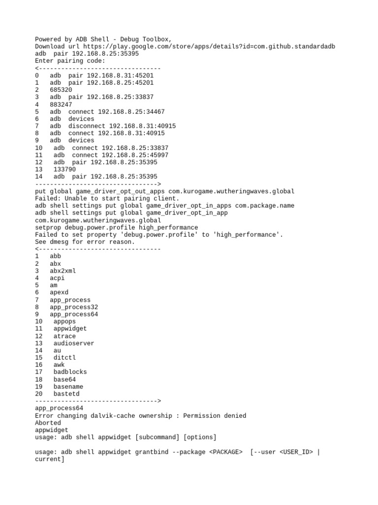 ADB Shell Debugging Commands Guide | PDF