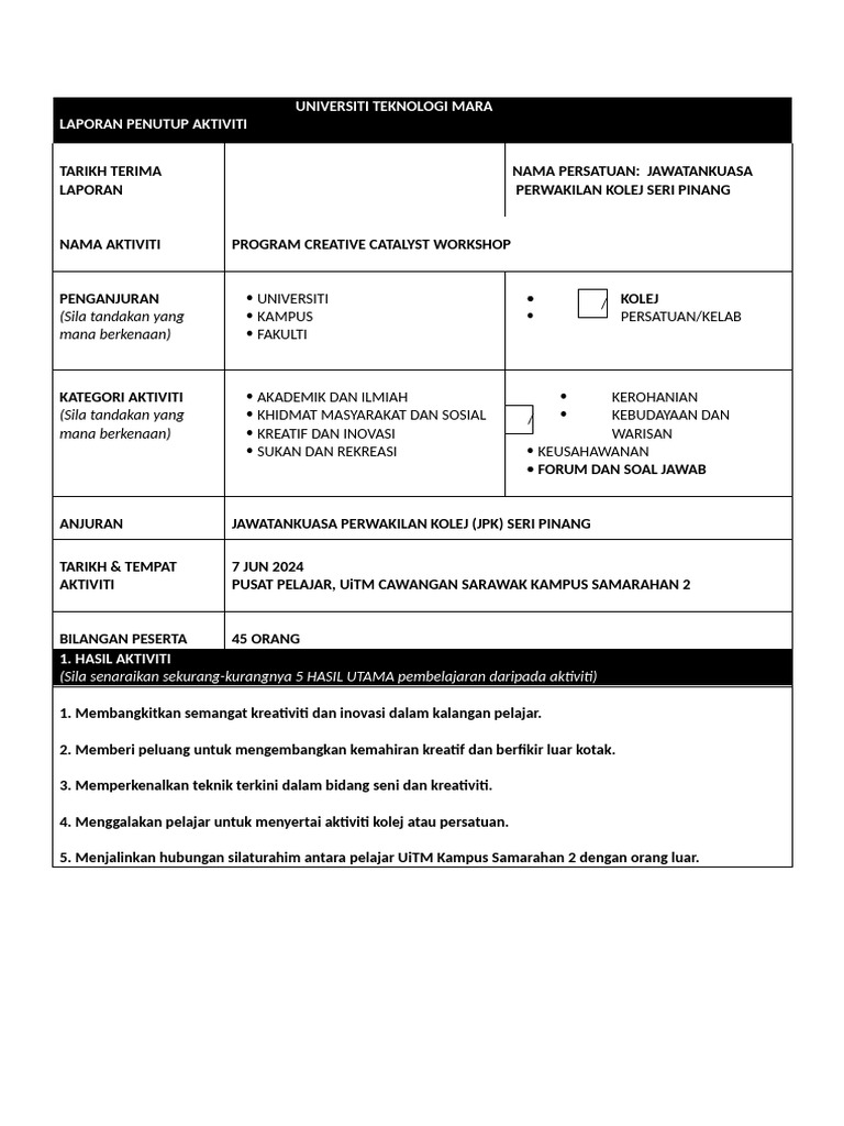 Report Creative Catalyst Workshop 2024 | PDF