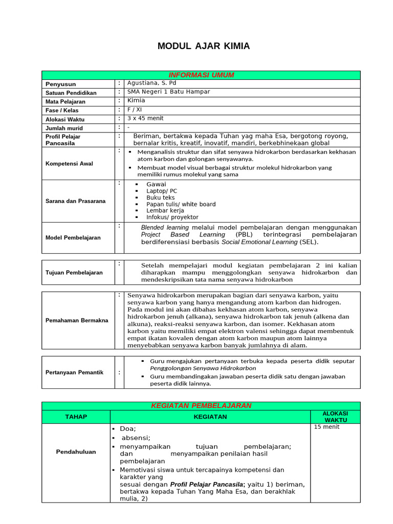 Modul Ajar Hidro Karbon | PDF