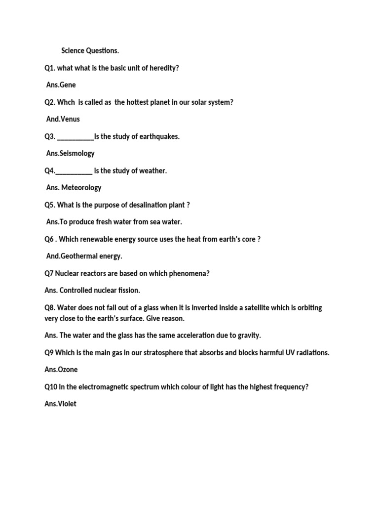 Science Questions | PDF